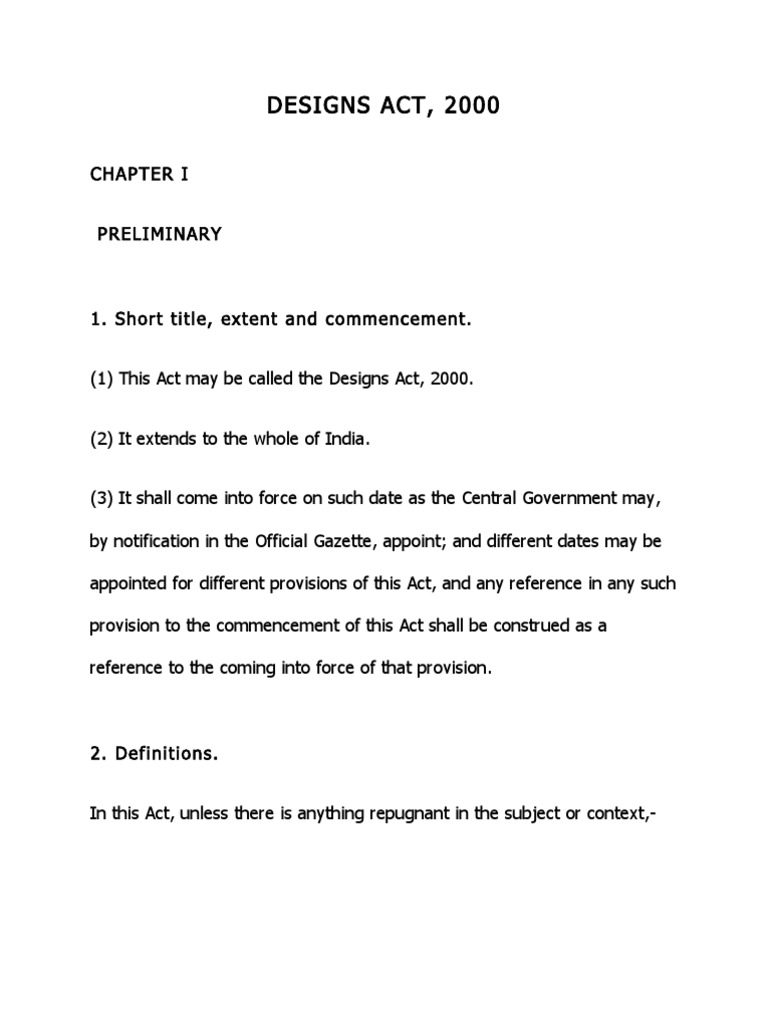 Designs Act, 2000 | PDF | Law
