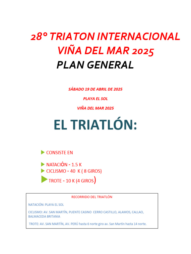 Plan General 28° Triatlon Internacional Viña Del Mar 2025 | PDF ...