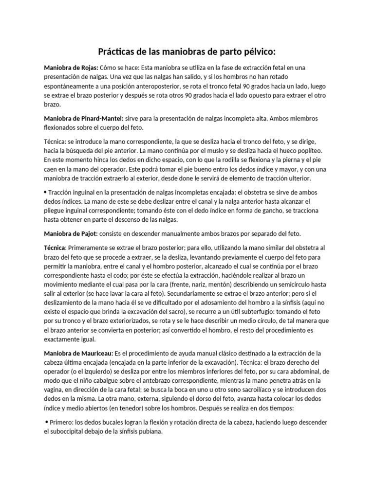 Maniobras de parto pélvico: técnicas clave | PDF | Mano