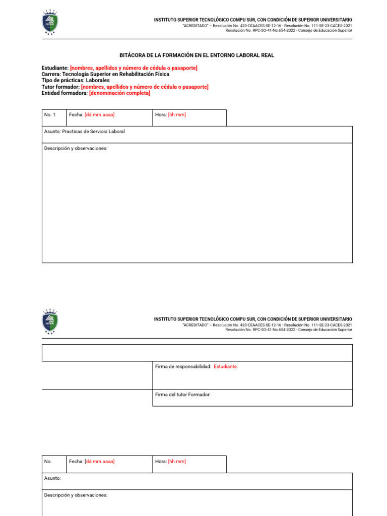 Bitácora de Prácticas Laborales ITECSUR | PDF
