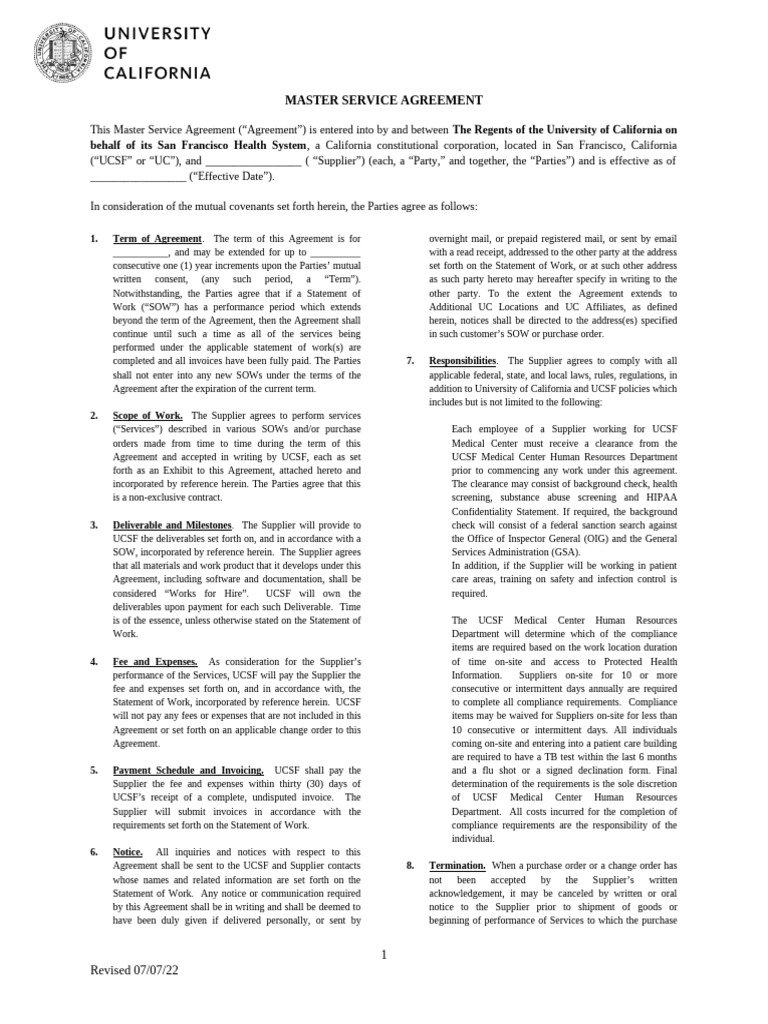 Ucsf Health Msa 2022(0707) Rfx | PDF | Employment | Insurance