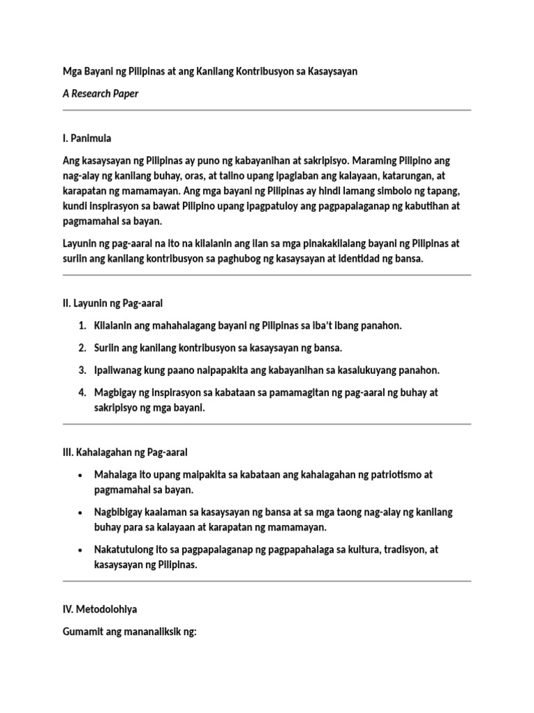 Mga Bayani NG Pilipinas at Ang Kanilang Kontribusyon Sa Kasaysayan | PDF