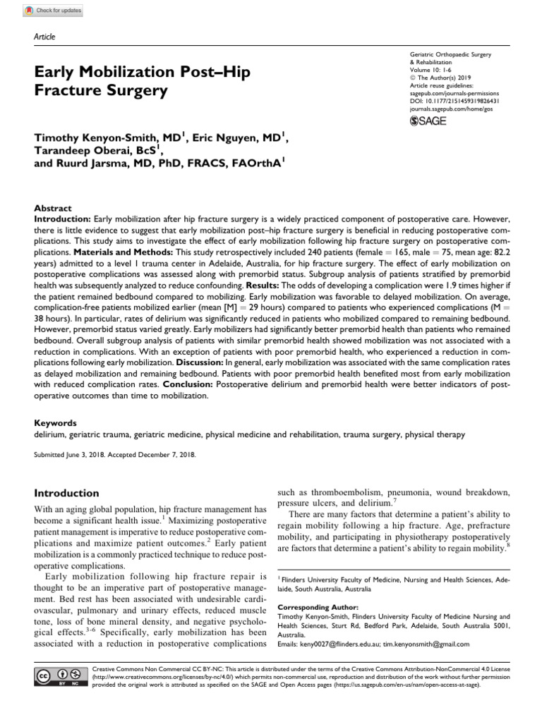 Early Mobilization Benefits in Hip Surgery | PDF | Surgery | Physical ...