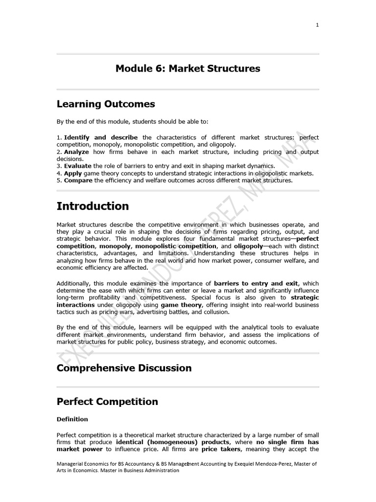 Module 6-Market Strcutures | PDF | Monopoly | Oligopoly