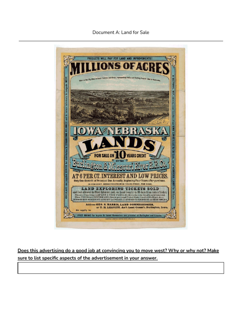 Abshir Hasan - HomeStead Act Primary Source Image Worksheet | PDF