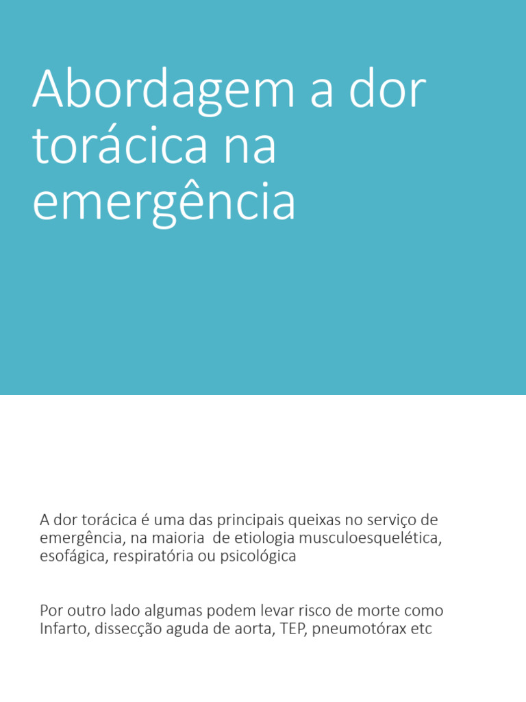 Abordagem a Dor Toracica[1] | PDF | Infarto do Miocárdio | Doenças e ...