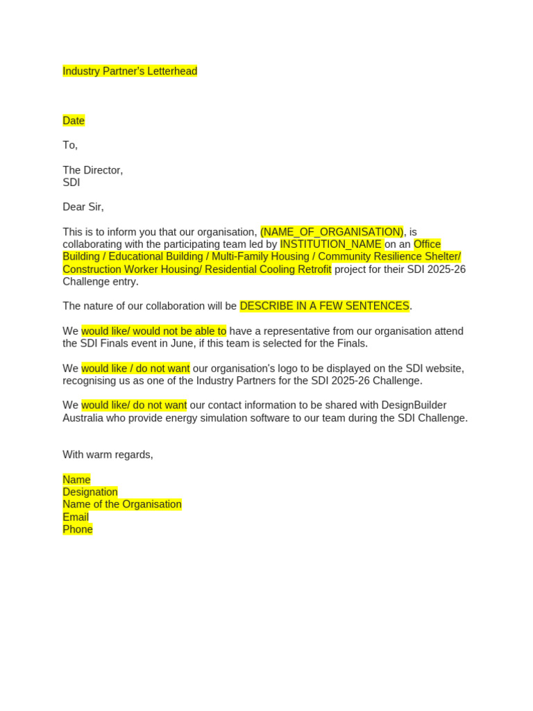 2_Industry Partner Confirmation Letter Template | PDF
