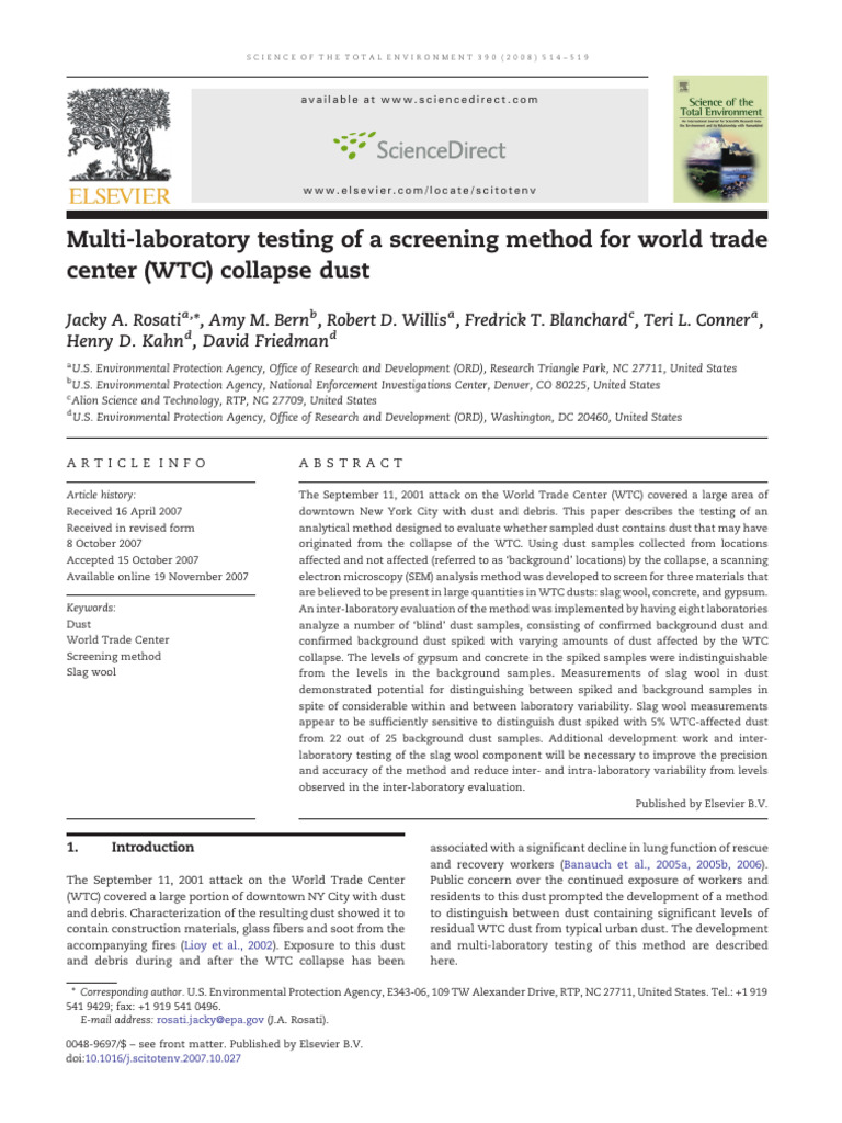 WTC Dust Screening Method Evaluation | PDF | Scanning Electron ...