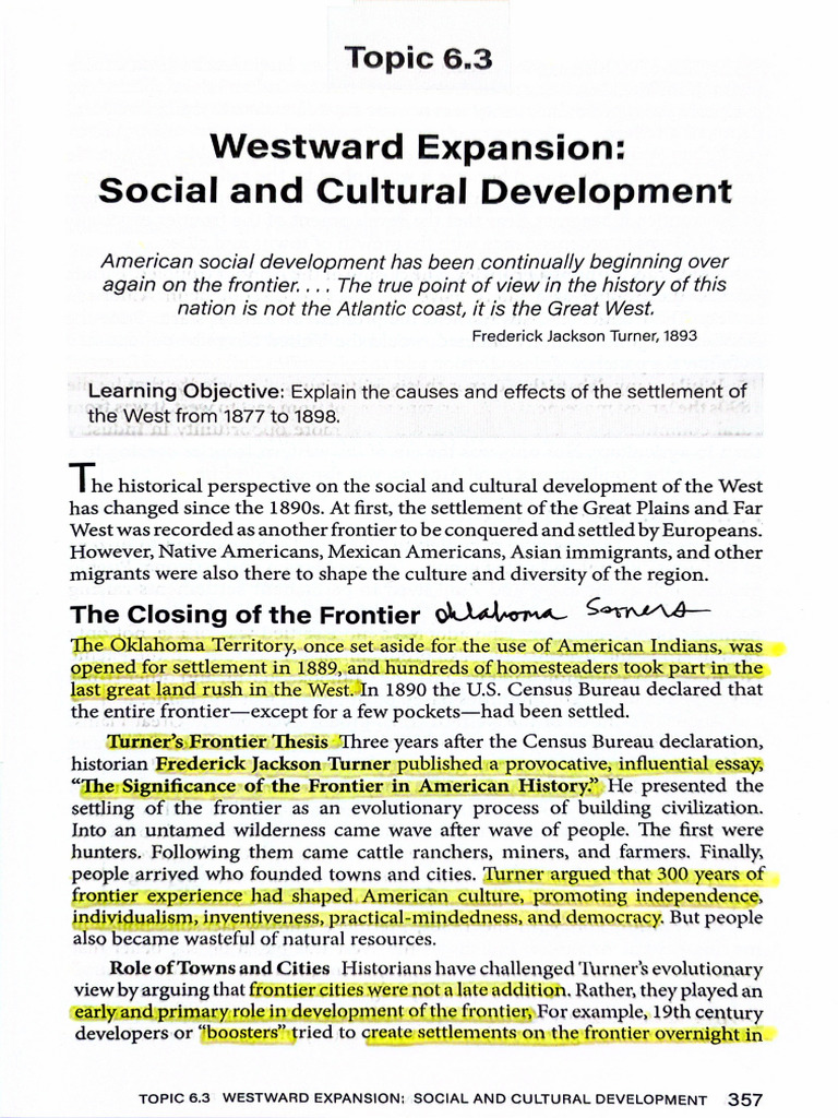 6.3 Westward Expansion: Social and Cultural Development | PDF