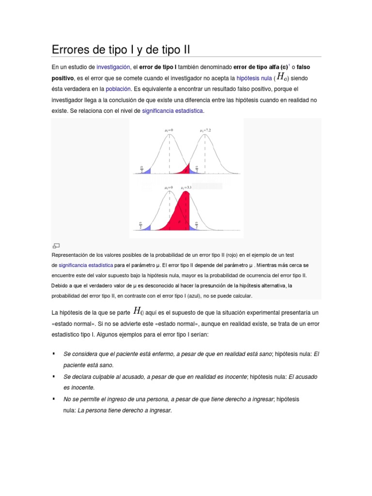 Errores de Tipo I y de Tipo II | PDF | Errores tipo I y tipo Ii ...