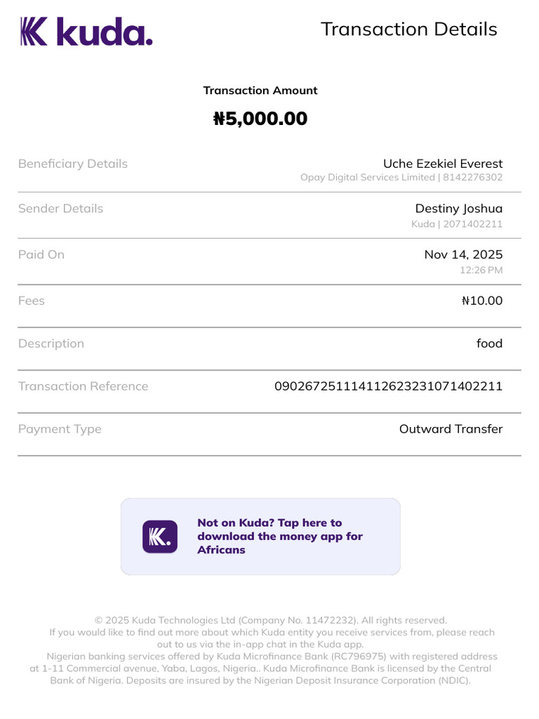 Transfer Receipt | PDF