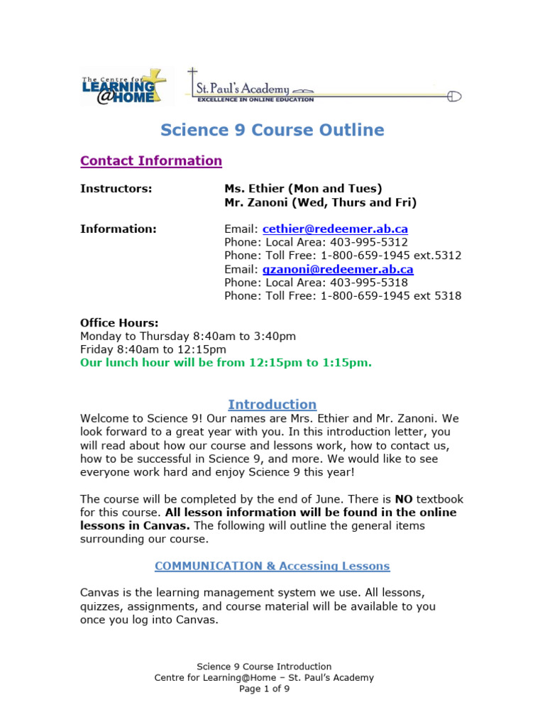 01 Science 9 Course Outline 2025 | PDF | Image Scanner | Teachers