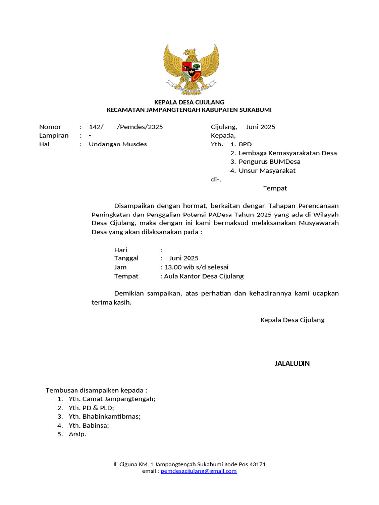 Undangan Musdes PADesa Cijulang 2025 | PDF