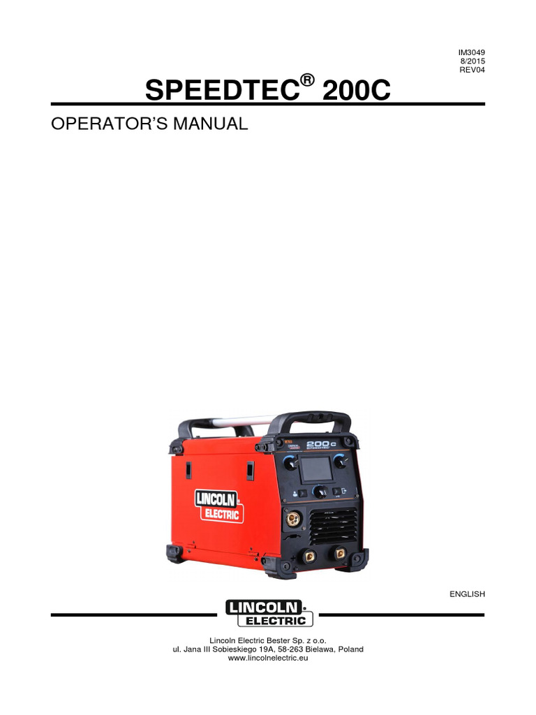 SPEEDTEC® 200C Operator's Manual | PDF | Welding | Construction