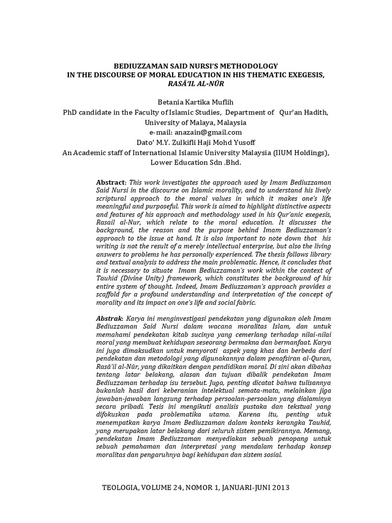 Bediuzzaman Said Nursis Methodology in The Discou | PDF | Quran | Islam