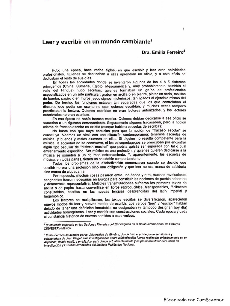 Leer y Escribir en Un Mundo Cambiante Dra. Emilia Ferreiro | PDF