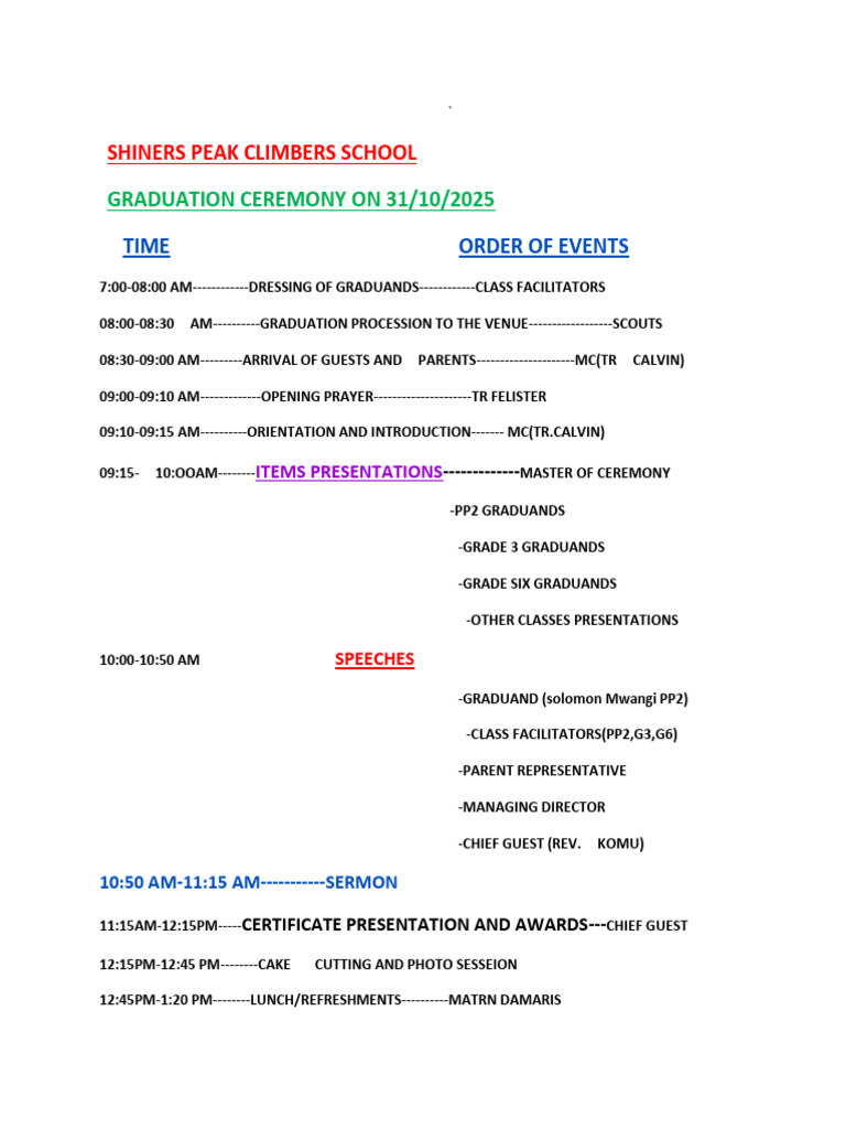 Shiners Peak Graduation Ceremony 2025 | PDF