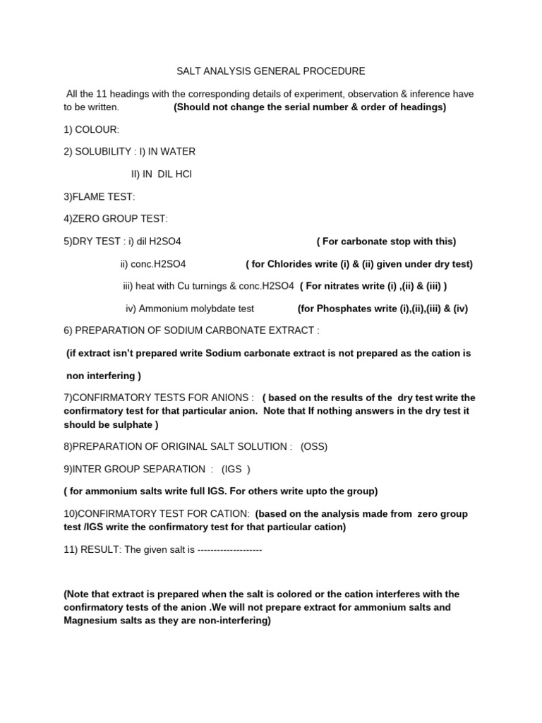 Salt Analysis Procedure Guide | PDF