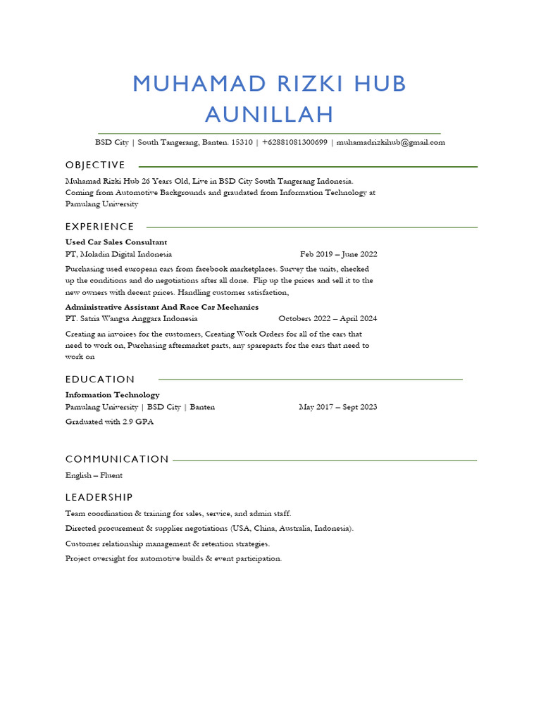 Muhamad Rizki Hub Aunillah - Ats Resume | PDF
