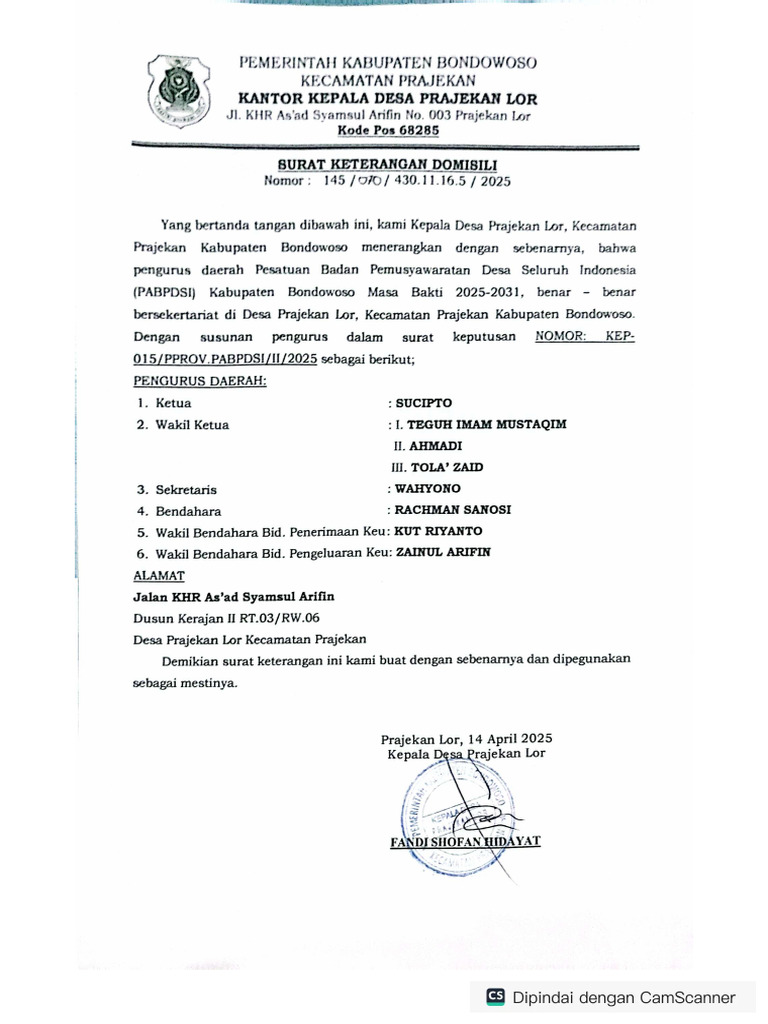 Surat Keterangan Domisili PABPDSI, Keterangan Lapor Bakesbangpol | PDF