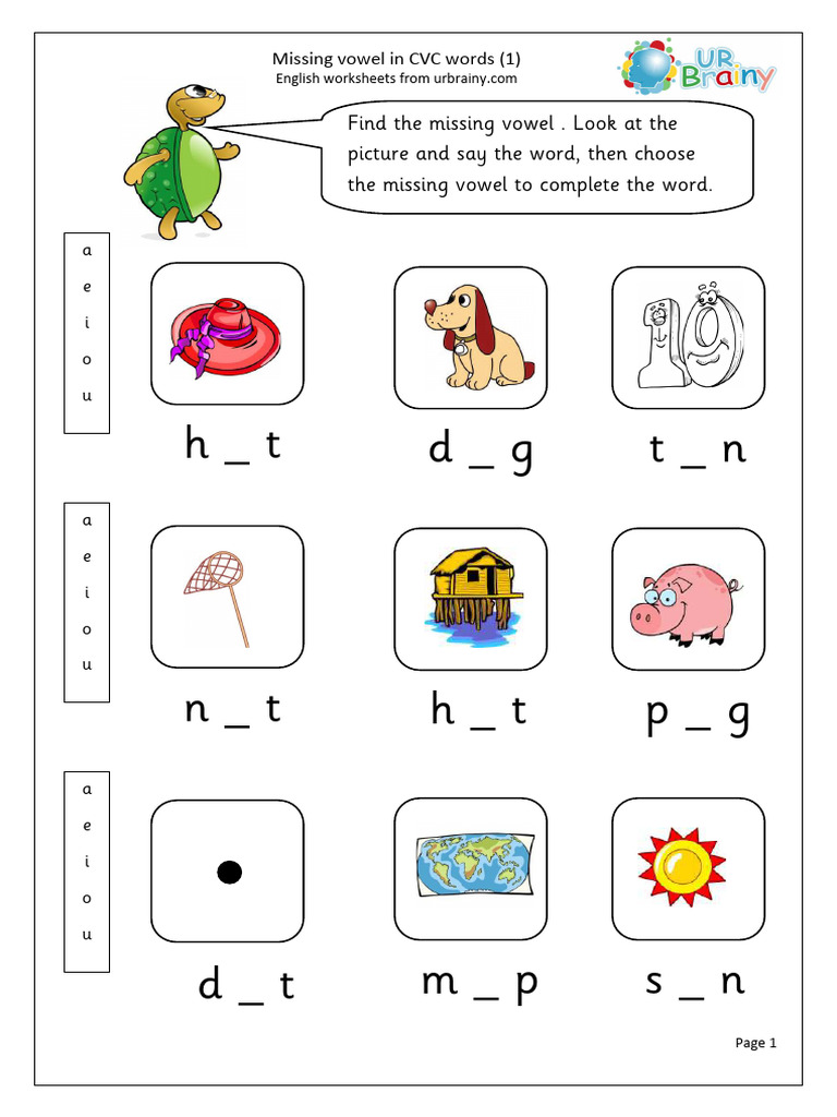 Fill in Missing Vowels in CVC Words | PDF