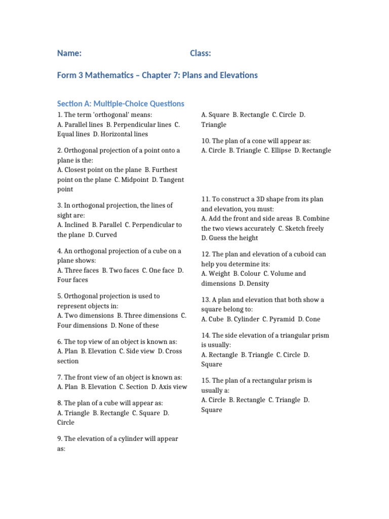 Plans and Elevations in Geometry | PDF | Length | Triangle