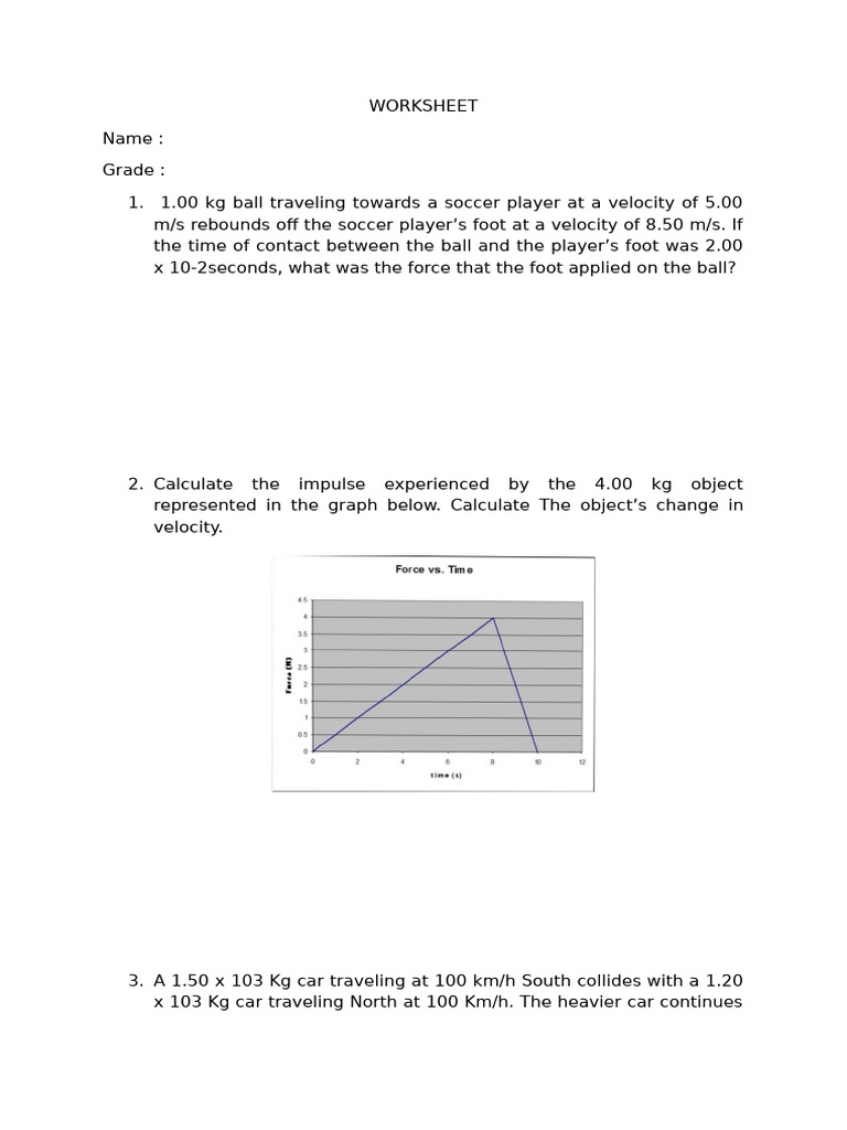 Physics Collision and Impulse Worksheet | PDF
