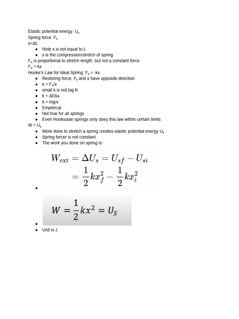 Hooke's Law and Elastic Potential Energy Notes | PDF