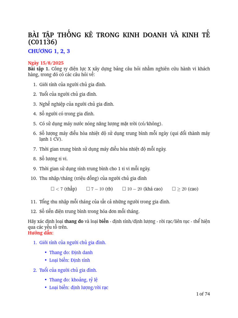 Bai Tap TK KDKT Chuong 8-9 (1) | PDF