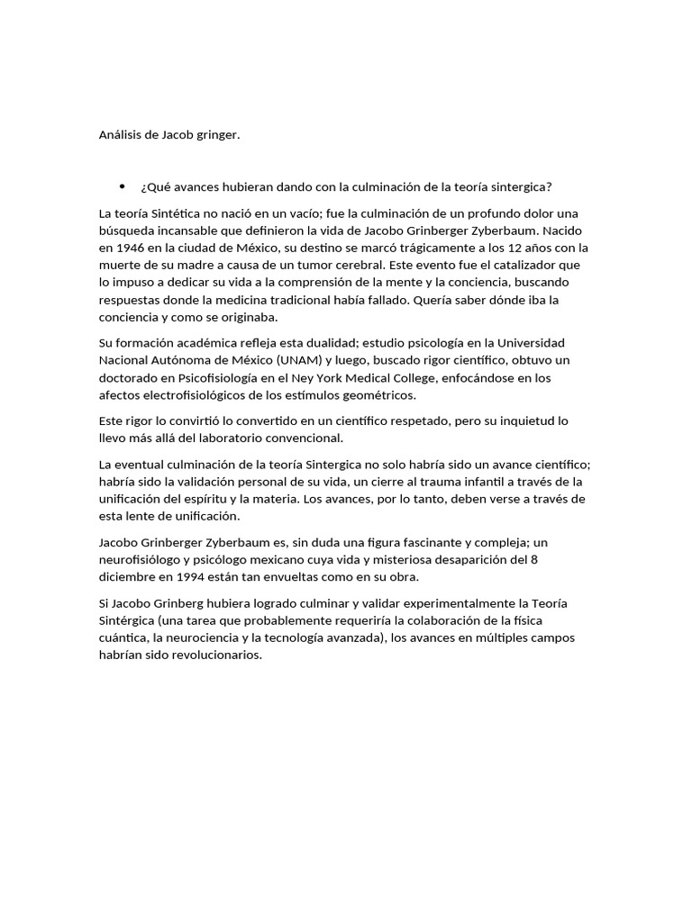 Análisis de Jacob Gringer-1 | PDF | Conceptos psicologicos | Sicología