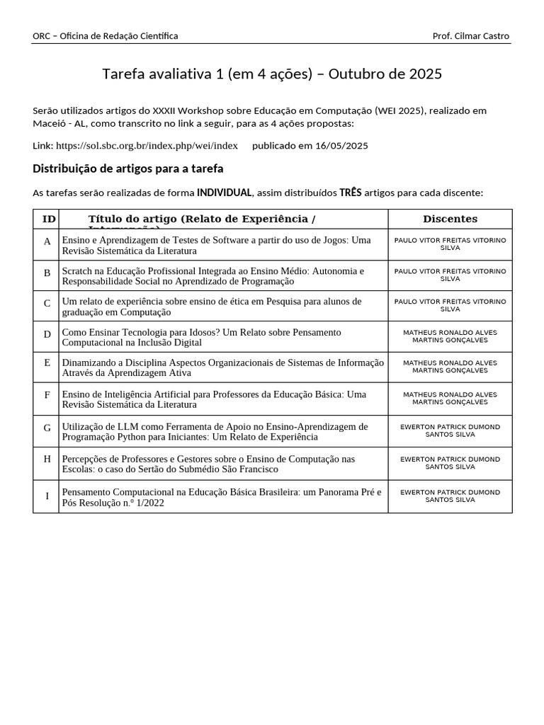 ORC Tarefa Avaliativa 1 - Outubro de 2025 | PDF | Abstract (resumo) | Informática