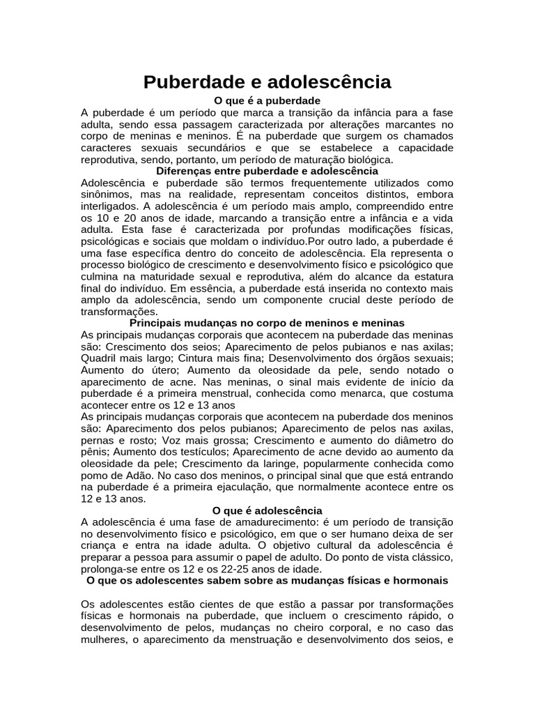 Puberdade e Adolescência | PDF | Puberdade | Adolescência