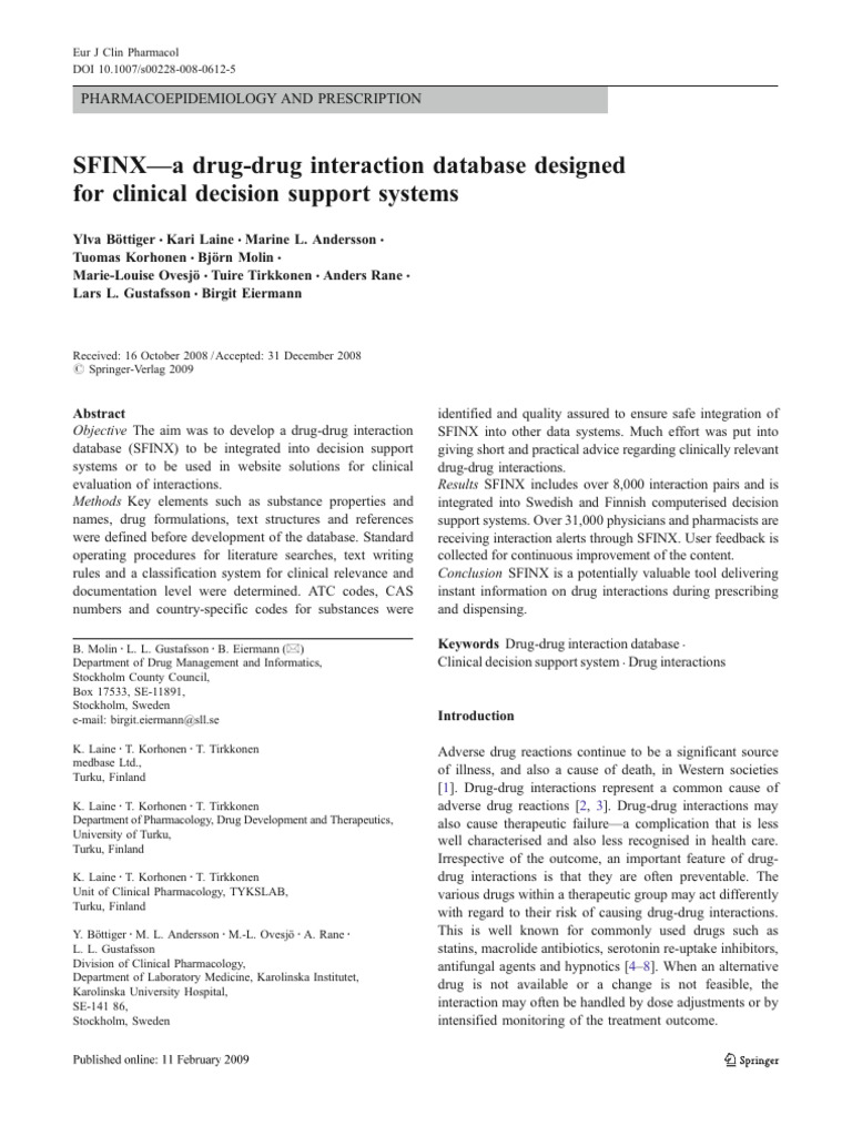 SFINX Eur J Clin Pharmacol | PDF | Pharmacology | Databases