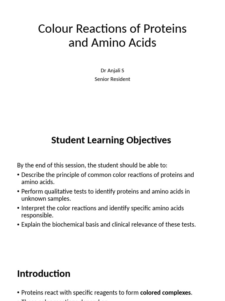 Colour Reactions of Proteins | PDF | Amino Acid | Proteins