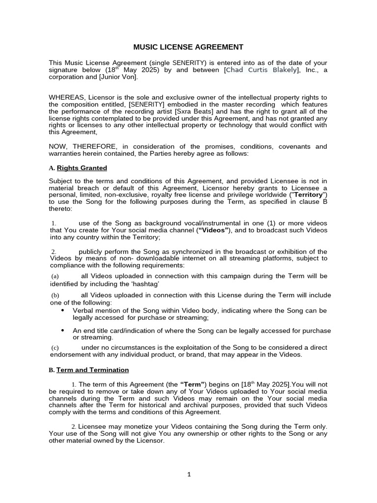 Music Licensing Agreement | PDF | License | Damages