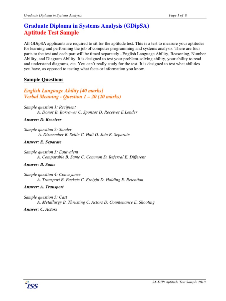 Aptitude Test Sample | PDF | Test (Assessment) | Business Aptitude Test Sample | PDF | Test (Assessment) | Business
