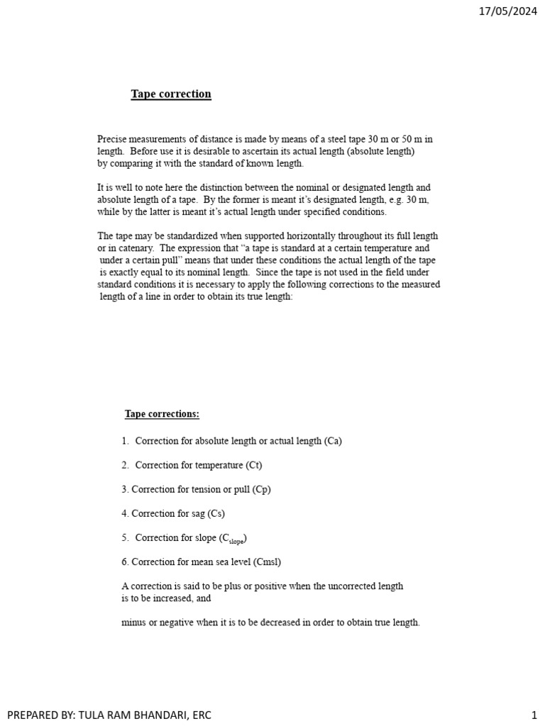 Tape Measurement Corrections Explained | PDF | Thermal Expansion | Quantity