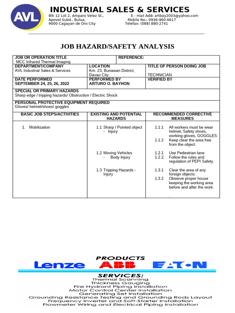 Job Hazard Analysis for MCC Imaging | PDF | Personal Protective ...