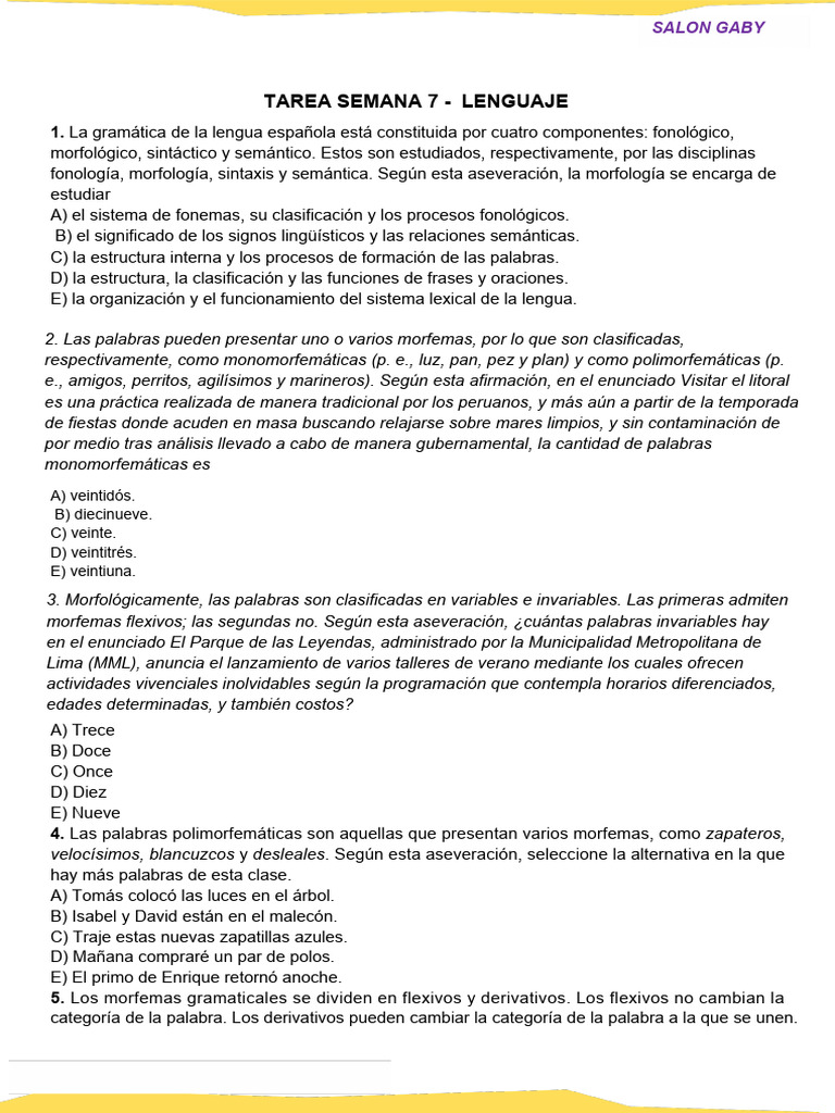 Lenguaje Semana 7 | PDF | Palabra | Morfología (Lingüística)