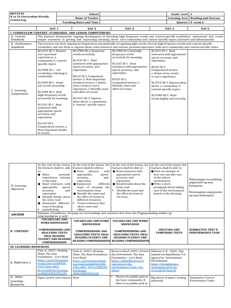 DLL Q3 Week-6 Reading-And-Lit v1 | PDF | Reading Comprehension ...