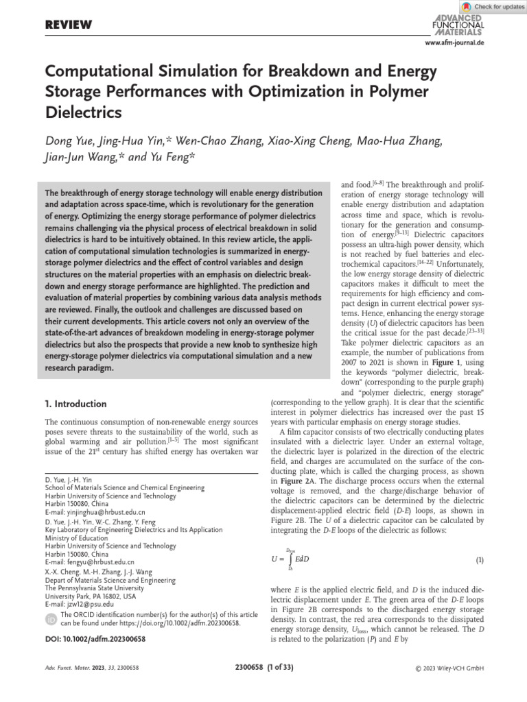 Adv Funct Materials - 2023 - Yue - Computational Simulation for Breakdown and Energy Storage ...
