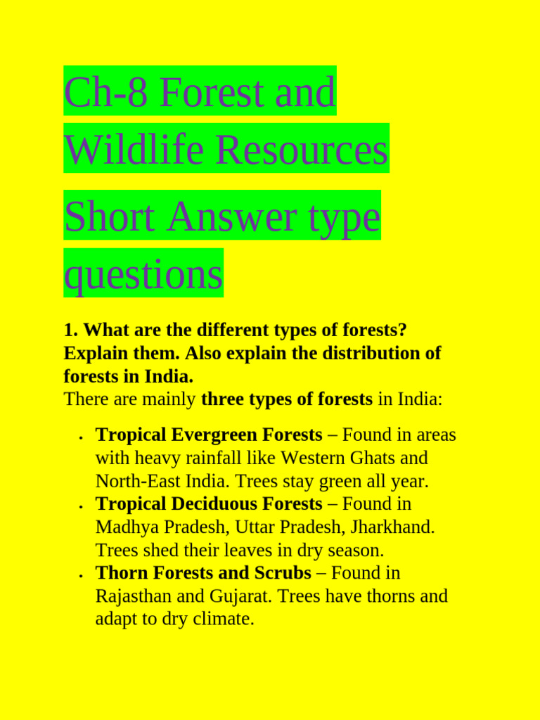 Ch-8 Forest and Wildlife Resources | PDF | Forests | Deforestation