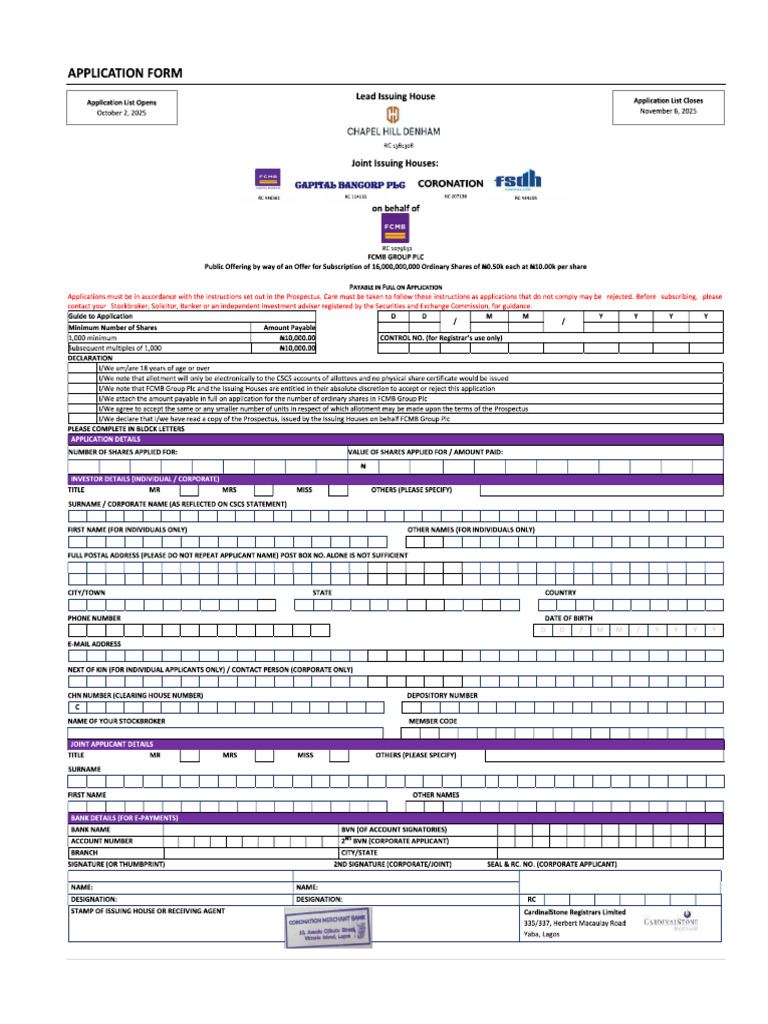 FCMB Application Form | PDF
