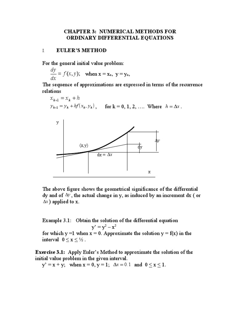 X F DX Dy: Chapter 3: Numerical Methods For Ordinary Differential ...