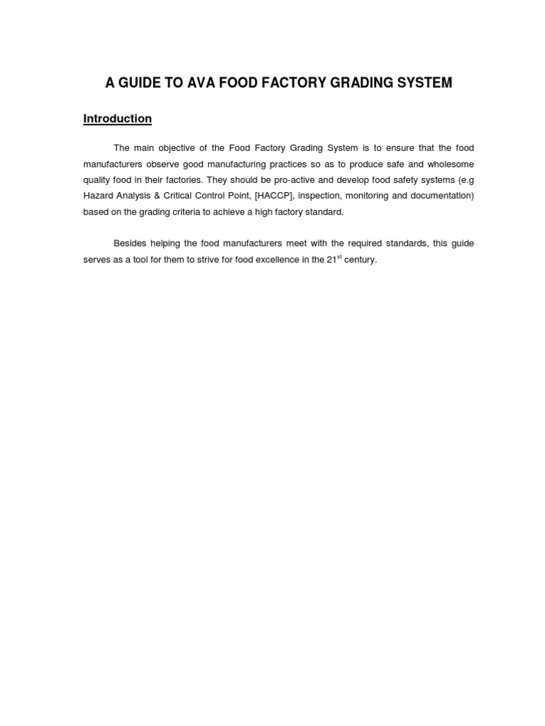 AVA Food Factory Grading Guide | PDF | Hygiene | Food Processing