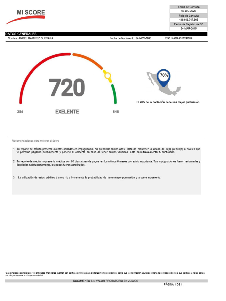 Datos Generales: Recomendaciones para Mejorar El Score | PDF | Dinero ...
