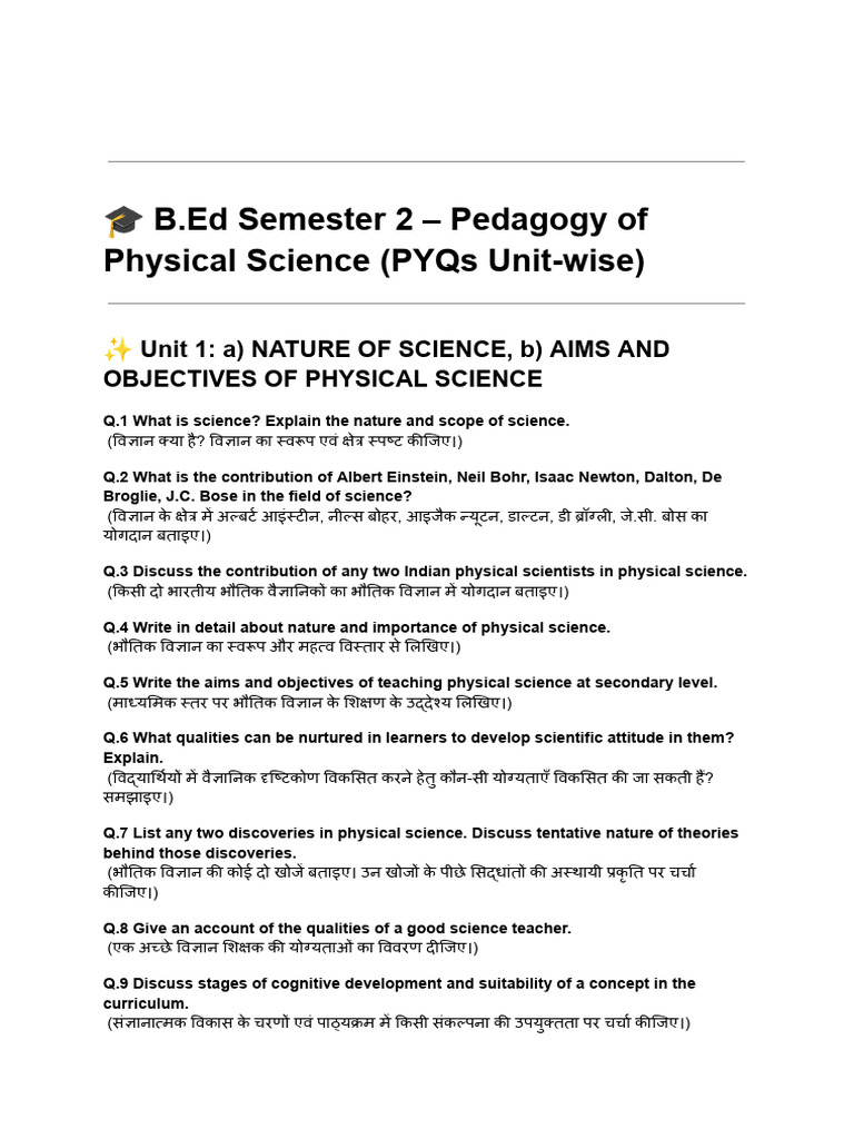 ?_B_Ed_Semester_2_–_Pedagogy_of_Physical_Science_PYQs_Unit_wise | PDF