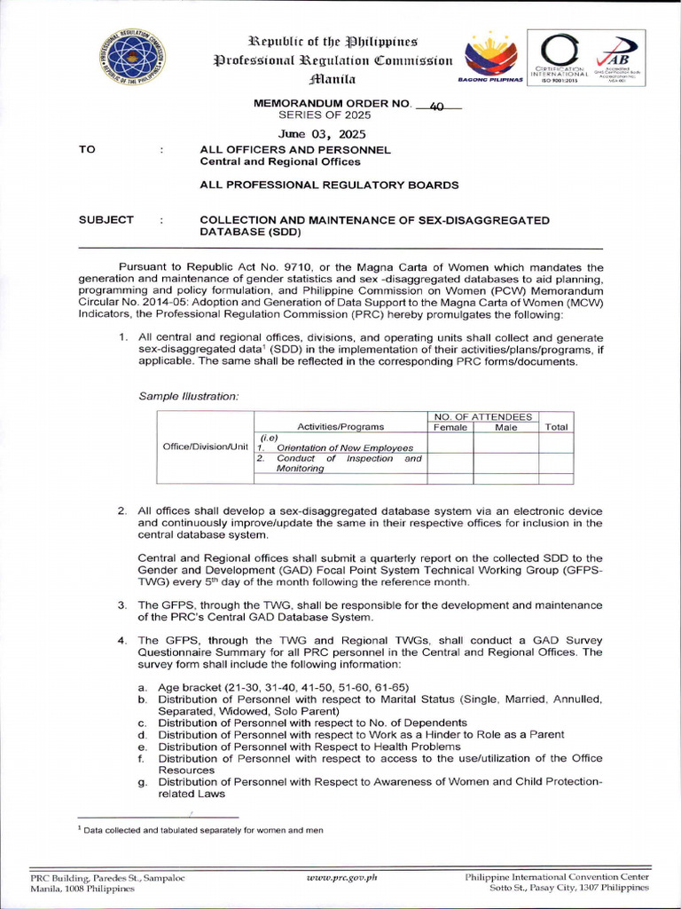 PRC Guidelines for Sex-Disaggregated Data | PDF