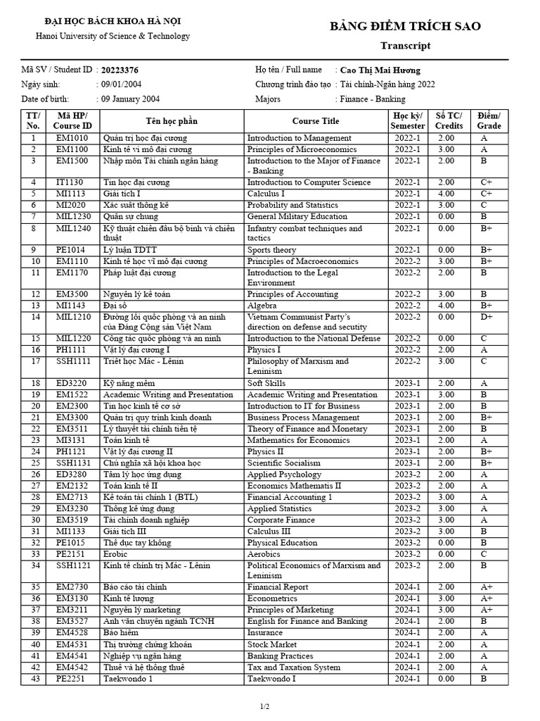 Updated Transcript | PDF