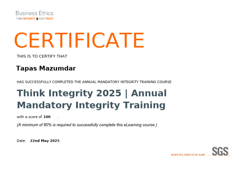 Think Integrity ClmsCertificate | PDF